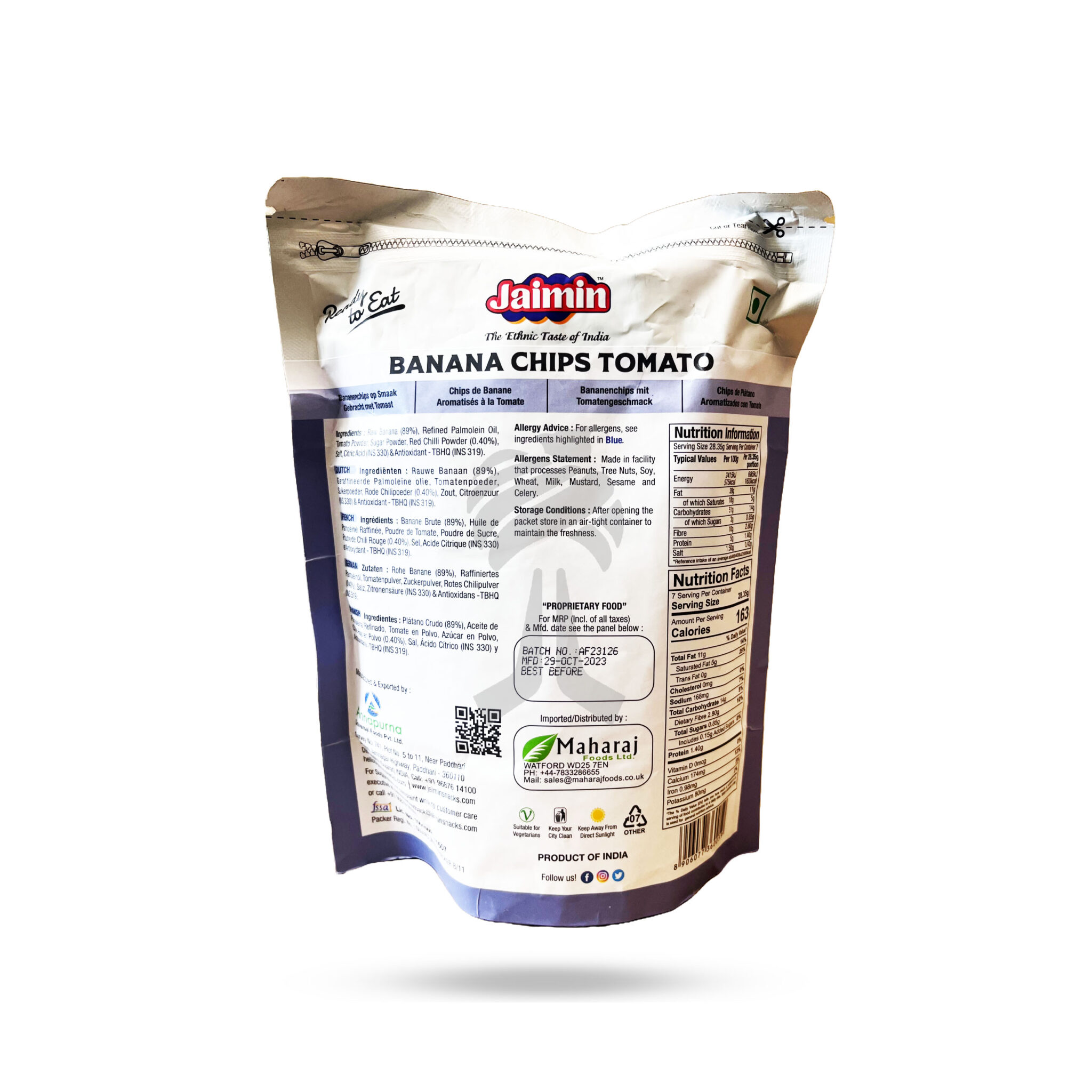 Jaimin Banana Chips Tomato Flavour 200g • Hallans